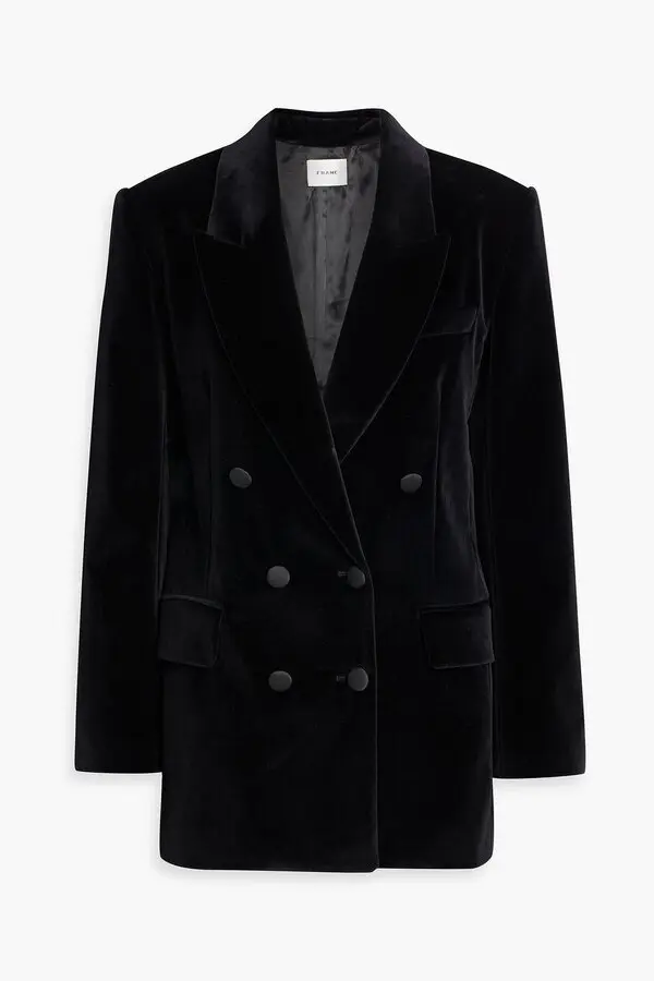 FRAME Double-breasted Cotton-blend Velour Blazer - Black