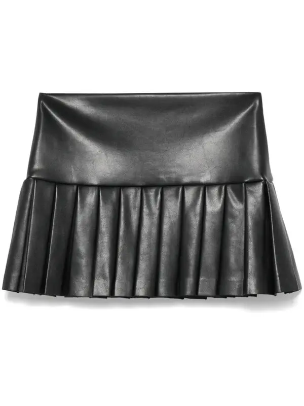 Norma Kamali Pleated Faux Leather Mini Skirt - Black