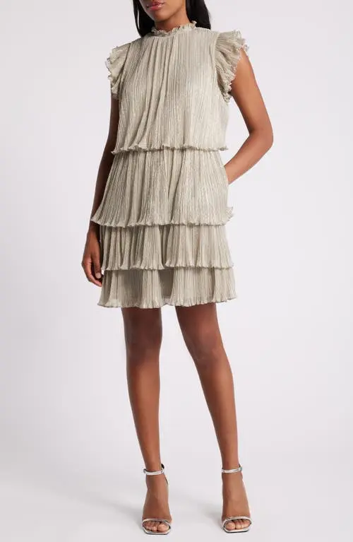 Chelsea28 Metallic Tiered Minidress - Silverold Foil