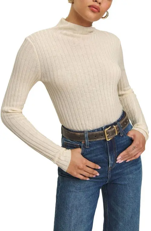 REFORMATION Cori Rib Funnel Neck Sweater - Almond