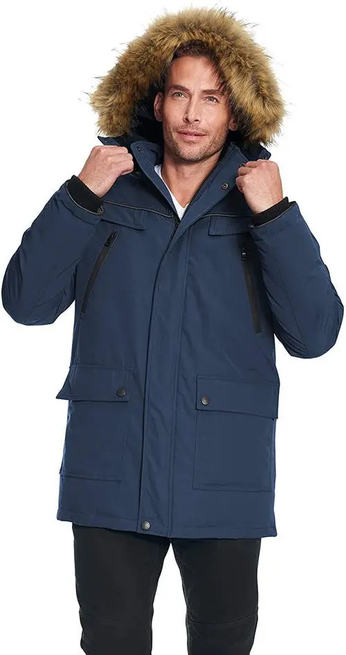 ALPINE NORTH Vegan Down Winter Parka With Faux Fur - Navy