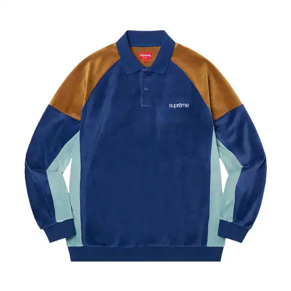 トップス 22AW Paneled Velour Long Sleeve Polo Supreme Paneled Velour Long-Sleeve Polo 'Dark Royal - Blue