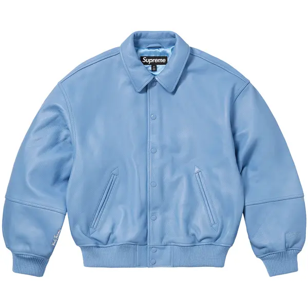 Supreme Gore-tex Infinium Windstopper Leather Varsity Jacket - Blue