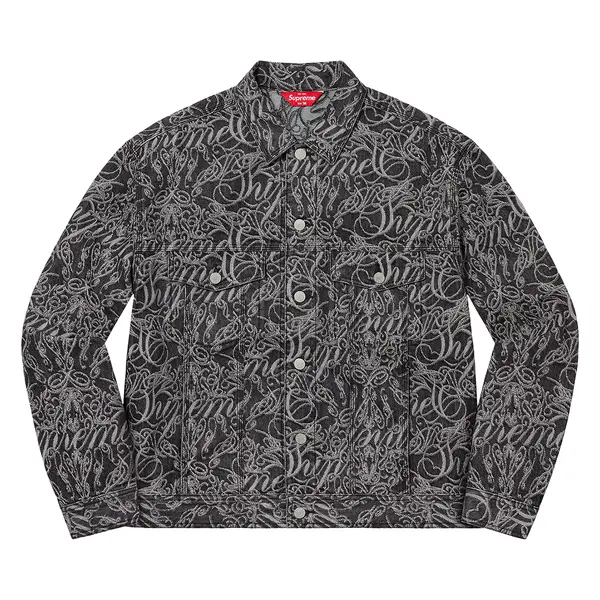 Supreme Script Jacquard Denim Trucker Jacket - Black