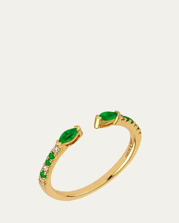 LARK & BERRY 14k Yellow Gold Veto Cuff Ring With Lab Grown Diamonds And Cultured Emeralds