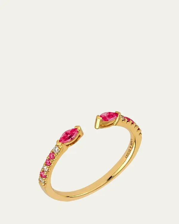 LARK & BERRY 14k Yellow Gold Veto Open Ring With Lab Grown Diamonds And Cultured Rubies