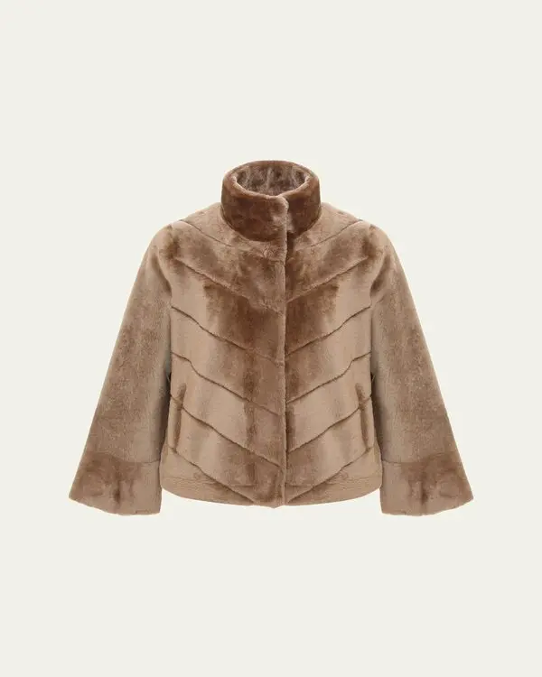 Gorski Reversible Chevron Merino Lamb Shearling Jacket - Camel/camel