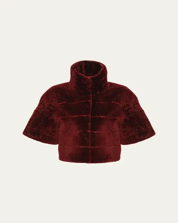 Gorski Reversible Textured Shearling Lamb Bolero - Wine/wine