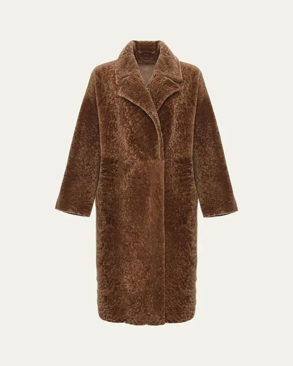 Gorski Reversible Textured Shearling Lamb Coat - Camel/camel
