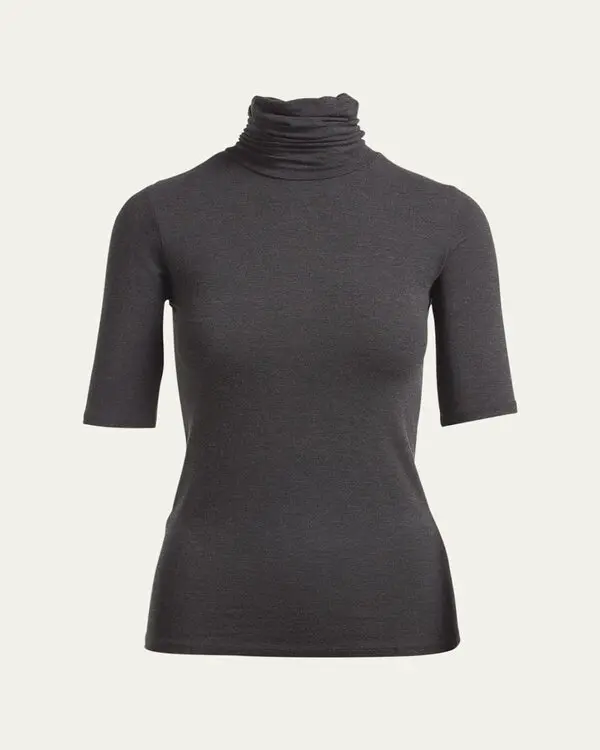 Majestic Filatures Soft Touch Half-sleeve Turtleneck Top - Anthracite