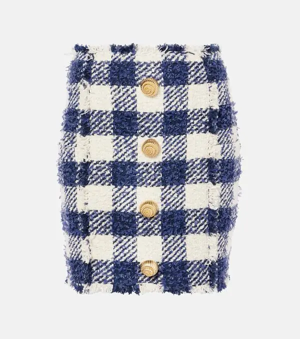 Balmain Checked High-rise Tweed Miniskirt