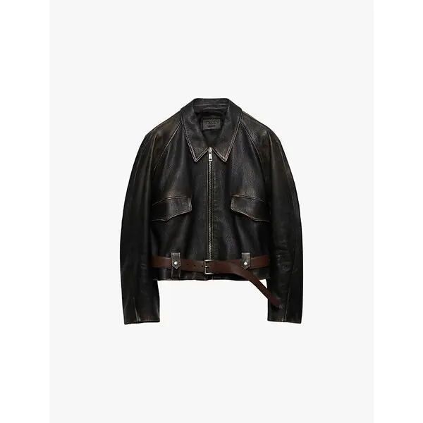 Prada Belted-hem Faded Leather Jacket