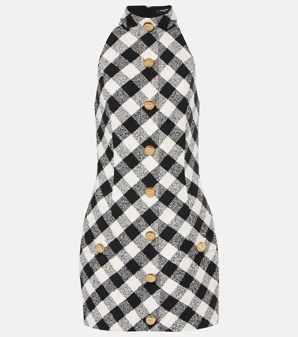Balmain Halterneck Tweed Mini Dress - Black