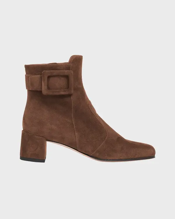 ROGER VIVIER Tres Vivier Suede Buckle Ankle Booties - Noce