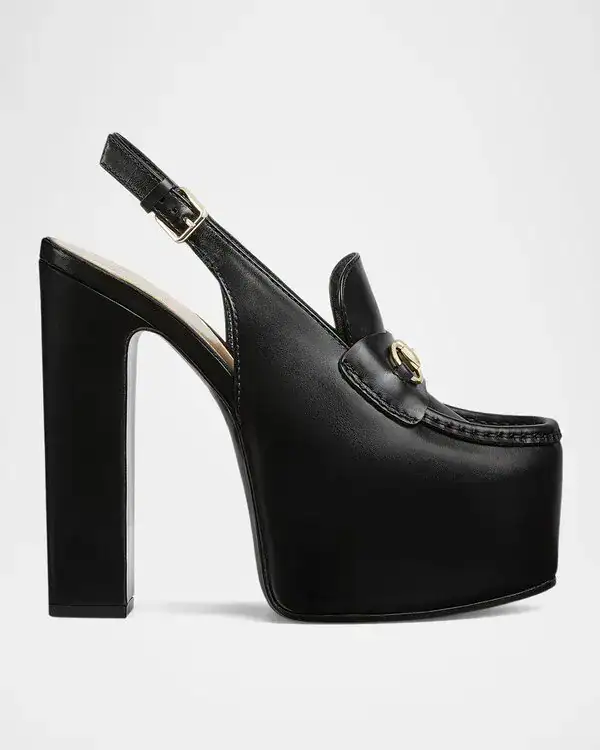 GUCCI ブラック プラットフォームヒール Gucci Ottavia Leather Platform Loafer Pumps - Black | Editorialist