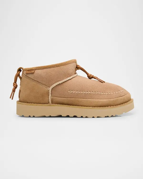 UGG Ultra Mini Suede Shearling Ankle Boots - Sand