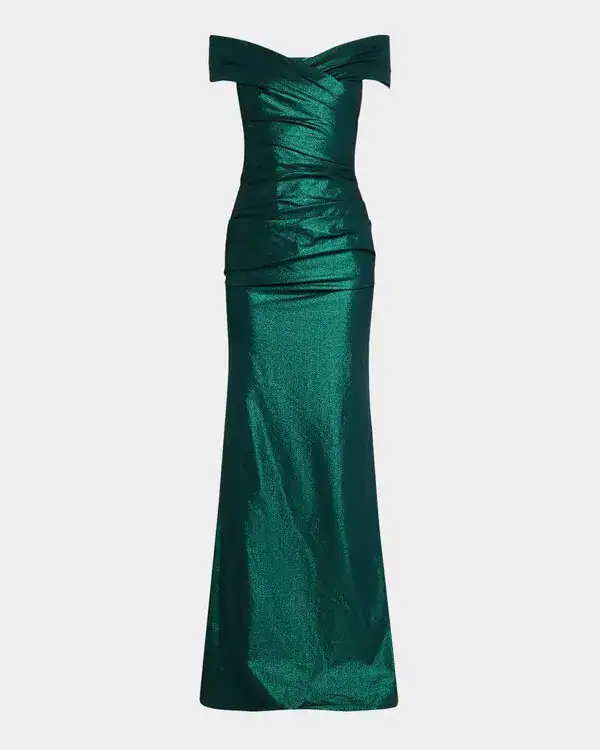 Rickie Freeman For Teri Jon OffShoulder Gown Emerald Editorialist