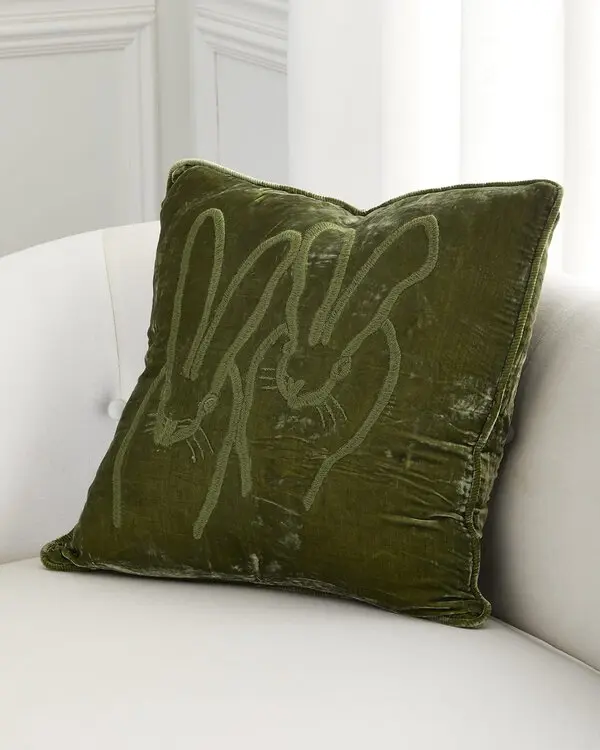 HUNT SLONEM Hand-embroidered Velvet Decorative Pillow, 20" Square