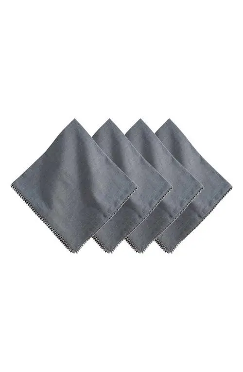 JULISKA Berry Trim Set Of 4 Cotton & Linen Napkins - Flint Grey