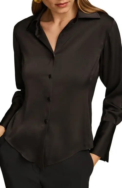 Donna Karan New York Long Sleeve Button-up Shirt - Black
