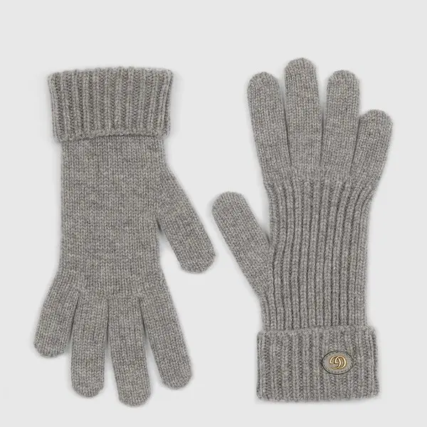 Gucci Wool Cashmere Gloves With Double G - Grey