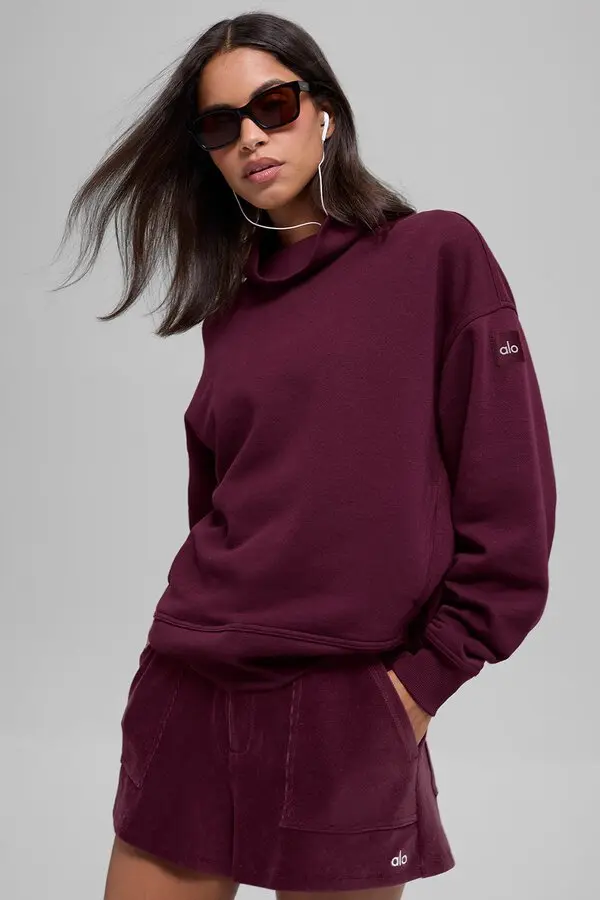 Alo Yoga Hazy Mock Neck Pullover Top - Burgundy