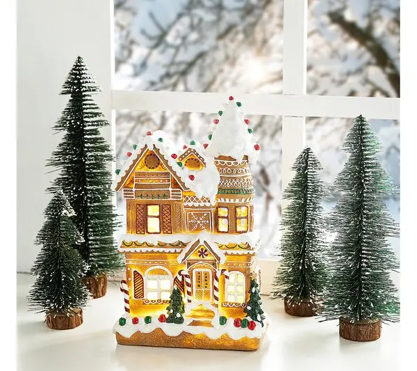 GLITZHOME 12'h Lighted Christmas Gingerbread Ho Use Table Decor