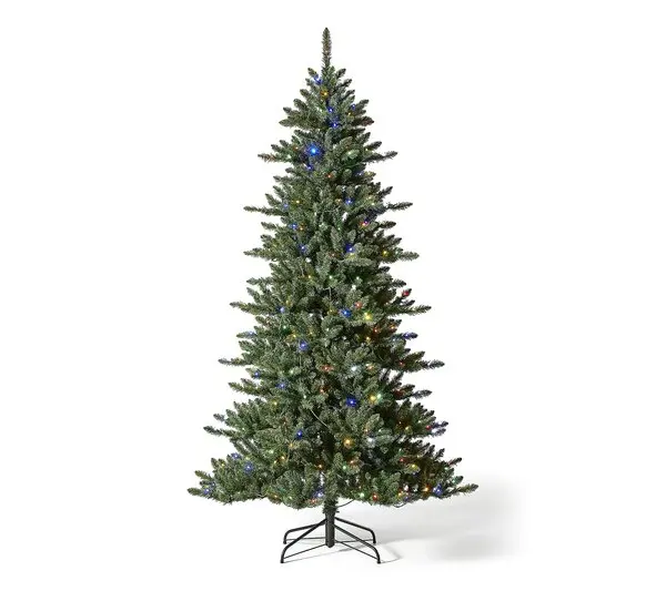 GLITZHOME 7.5' Pre-lit Green Slim Fir Faux Chri Stmas Tree