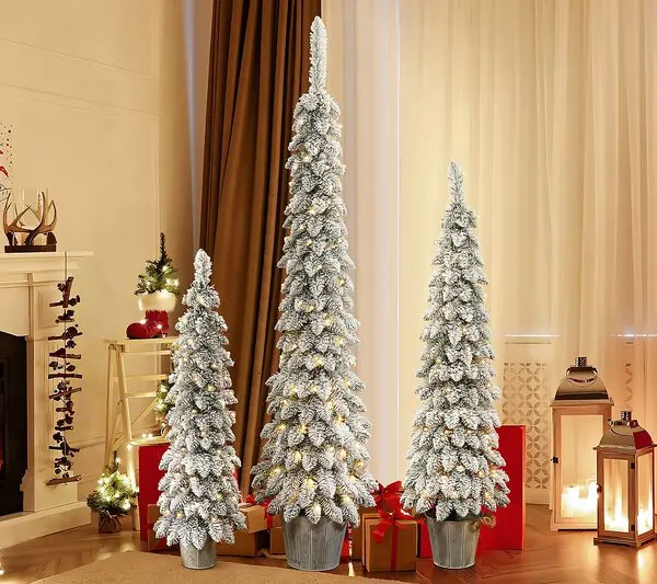 LUXEN HOME Luxenhome 3-piece Flocked Slim Artificial Tree Et With Lights
