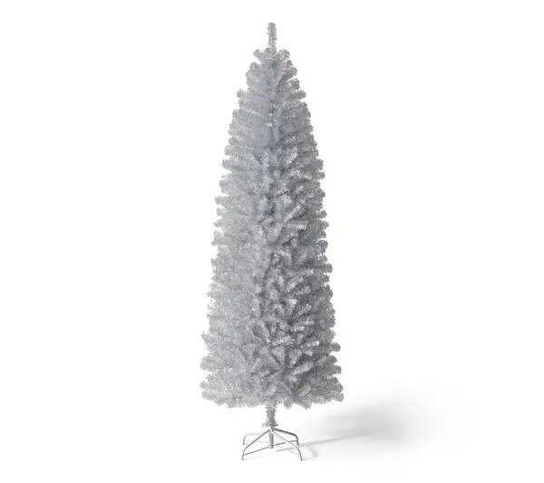 GLITZHOME 7.5' Silver Pencil Tinsel Artificial Hristmas Tree
