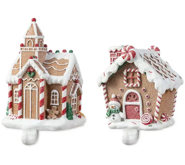 GLITZHOME Gingerbread House Christmas Stocking Olders S/2
