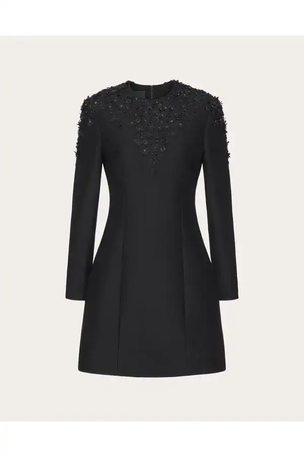 Valentino Garavani Embroidered Crepe Couture Mini Dress - Black |  Editorialist
