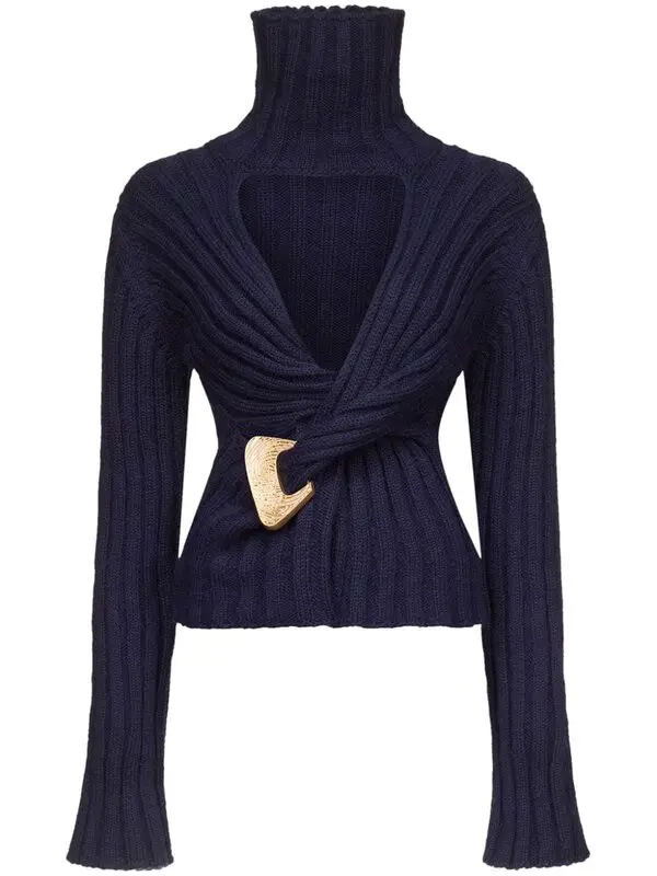 AREA High-neck Cropped Sweater - Blue