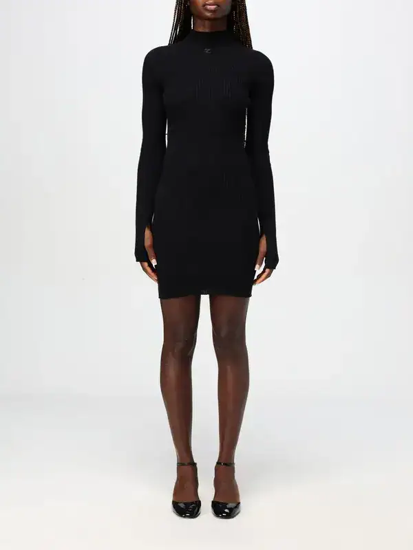 black ribbed high neck mini dress High Neck Cut Out Waist Mini Dress In Black Ribbed Knit | EGO US