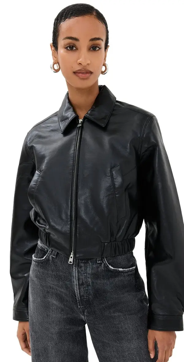 AGOLDE Essie Recycled Leather Cropped Jacket
