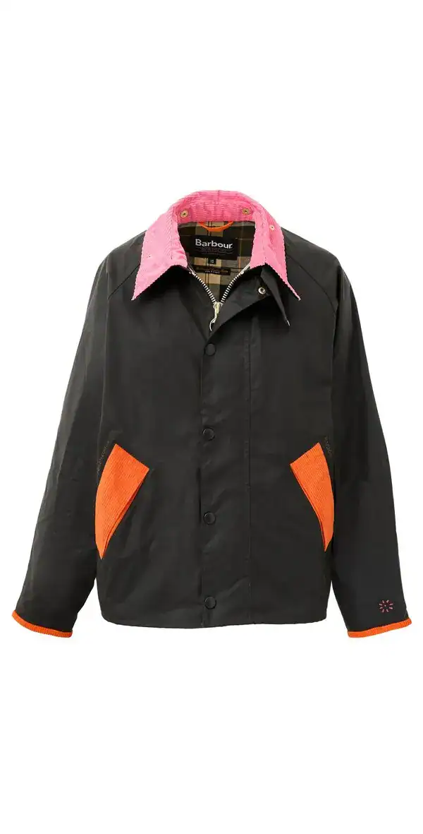 Flower Mountain Barbour X Transport Wax Jacket In Olive/Fuchsia 