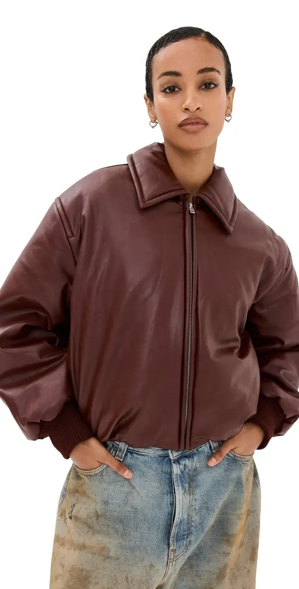 Acne Studios Coated Faux Leather Bomber Jacket - Dark Burgundy