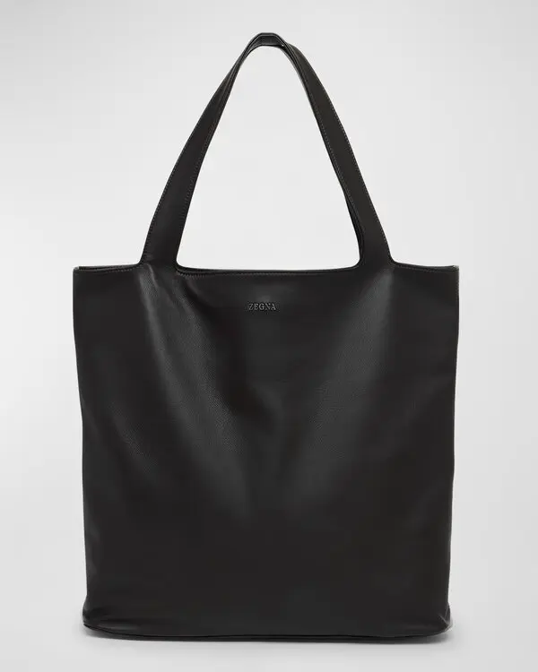Zegna Soft Leather Tote Bag - Dk Brw Sld