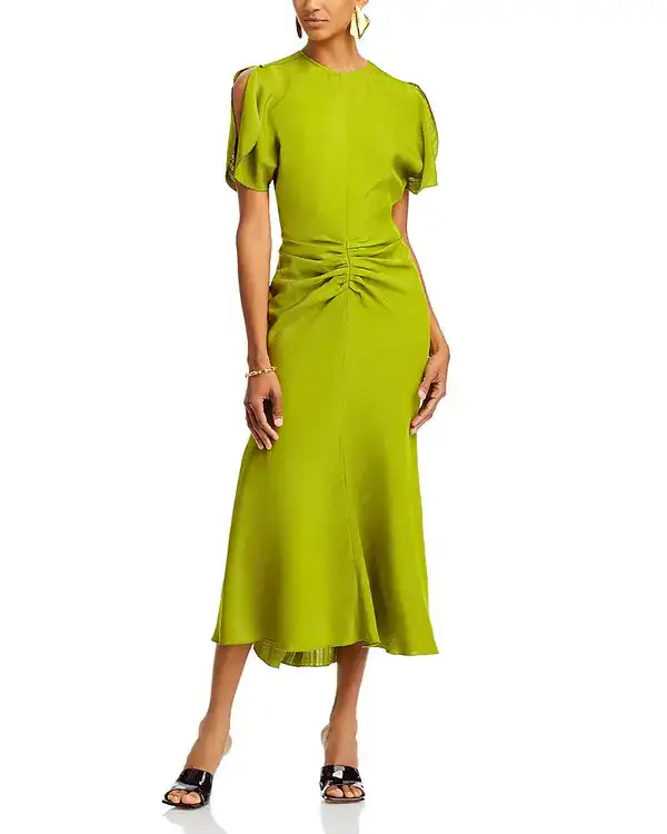Victoria Beckham Gathered Waist Midi Dress In Parrot Green - 70% Off |  Editorialist