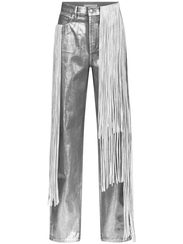 AREA Metallic Fringed Straight-leg Jeans