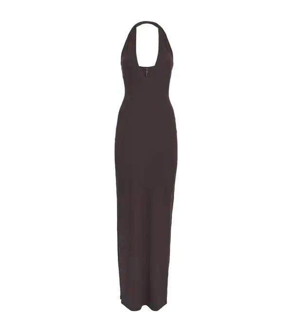 Skims Soft Lounge Plunge Halterneck Maxi Dress In Brown - 31% Off |  Editorialist