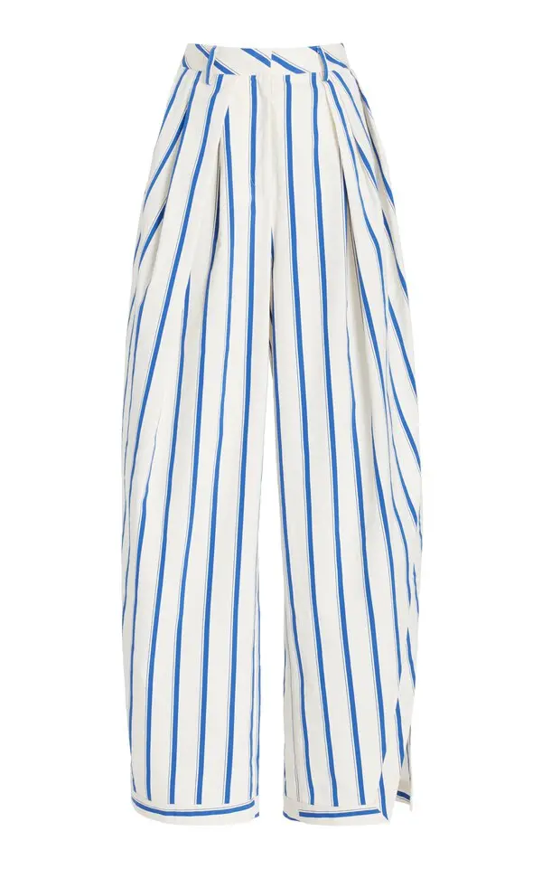 Rosie Assoulin Pleated Asymmetrical Pant - Stripe