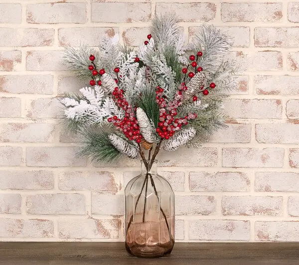 VALERIE PARR HILL Set Of 3 24 Snowy Berry And Pine Stemsby Valerie