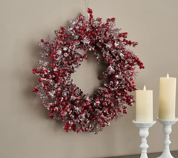 VALERIE PARR HILL As Is 22' Snow Berry, Holly, And Cedar Wreath- Valerie
