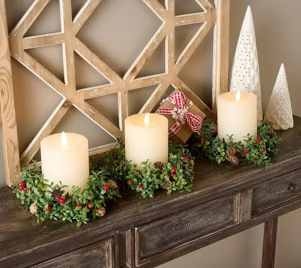 VALERIE PARR HILL As Is Set Of 3 Berry And Boxwood Candle Rings Valerie