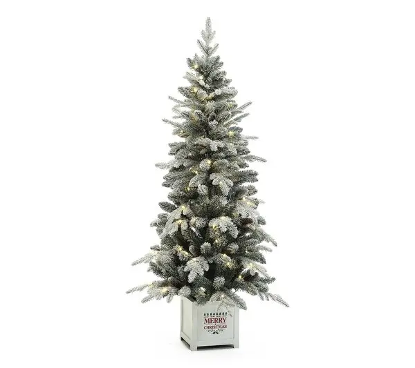 LUXEN HOME Luxenhome 5ft Pre-lit Flocked Full Pine Potted Rtificial Tree