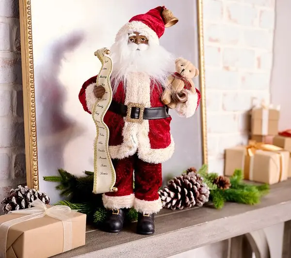 VALERIE PARR HILL 18 Santa Figure With List And Teddy Bearby Valerie