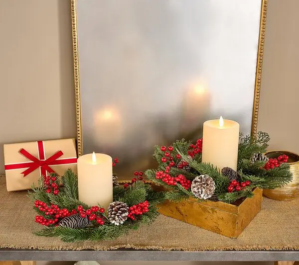 VALERIE PARR HILL As Is Set-2 16' Berry, Pinecone And Pine Rings Valerie