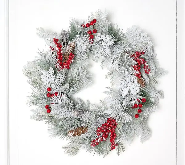 VALERIE PARR HILL 24' Snowy Berry And Pine Wreath Valerie