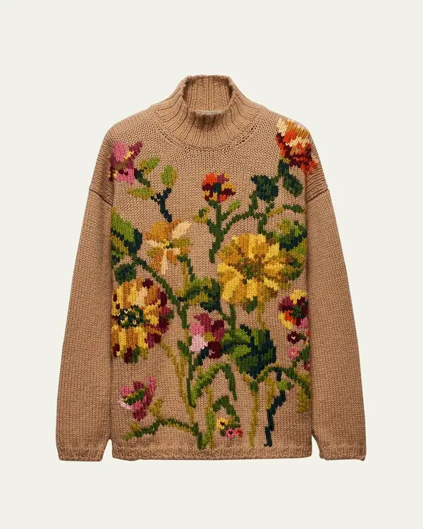 Prada Floral Intarsia Wool Sweater
